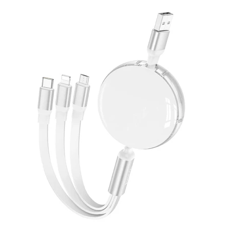 Кабель 3в1 Hoco Combo Micro + lightning + Type-C Easy pull storage 3-in ...